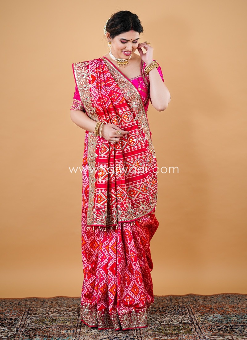 Crimson Silk Embroidered Patola Saree
