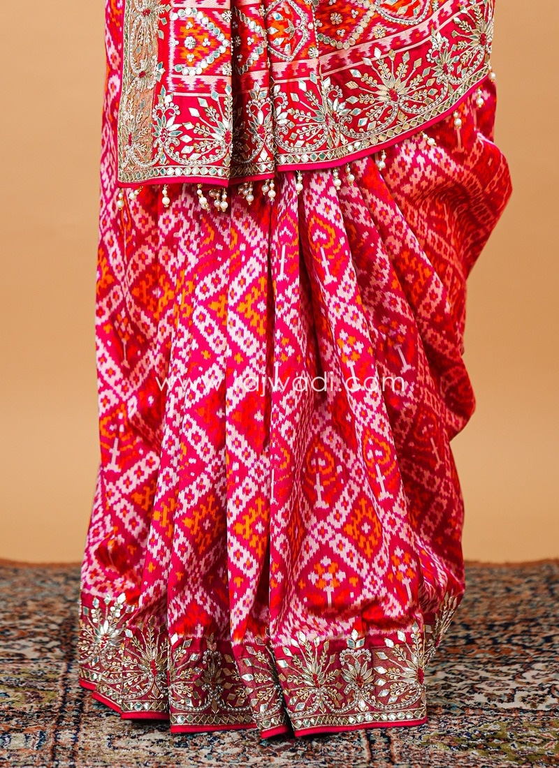 Crimson Silk Embroidered Patola Saree
