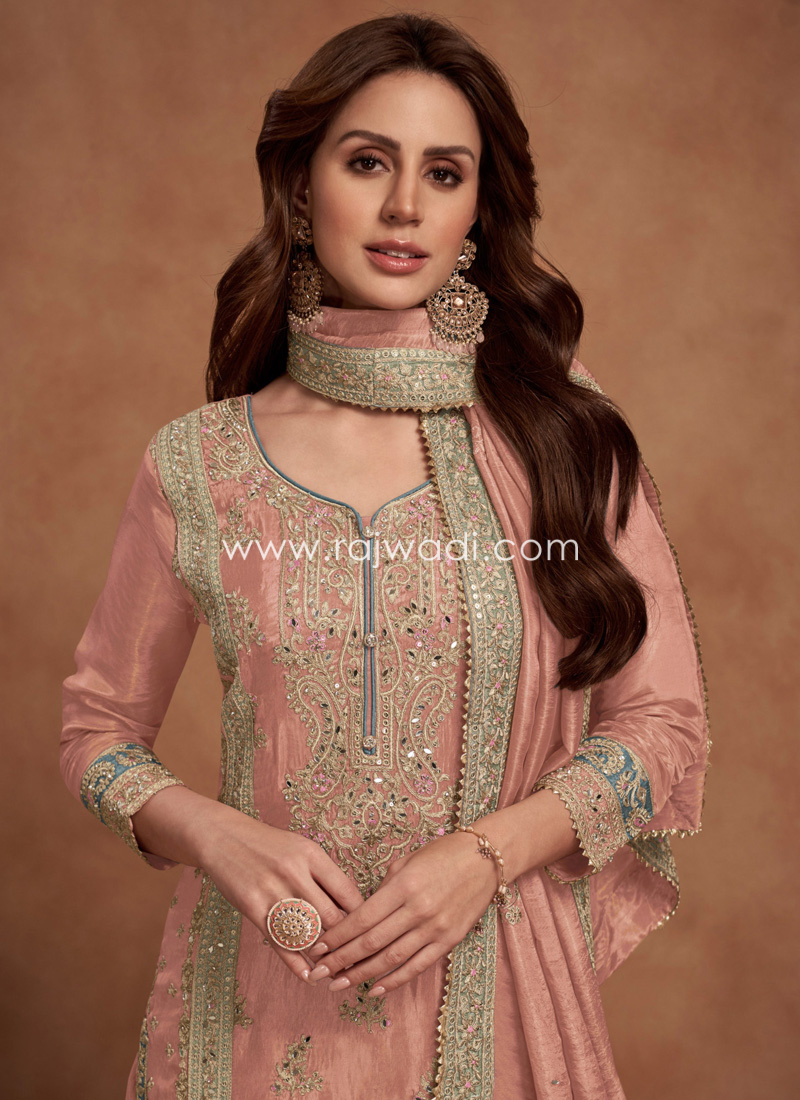 Designer Festive Special Peach Dress Material
