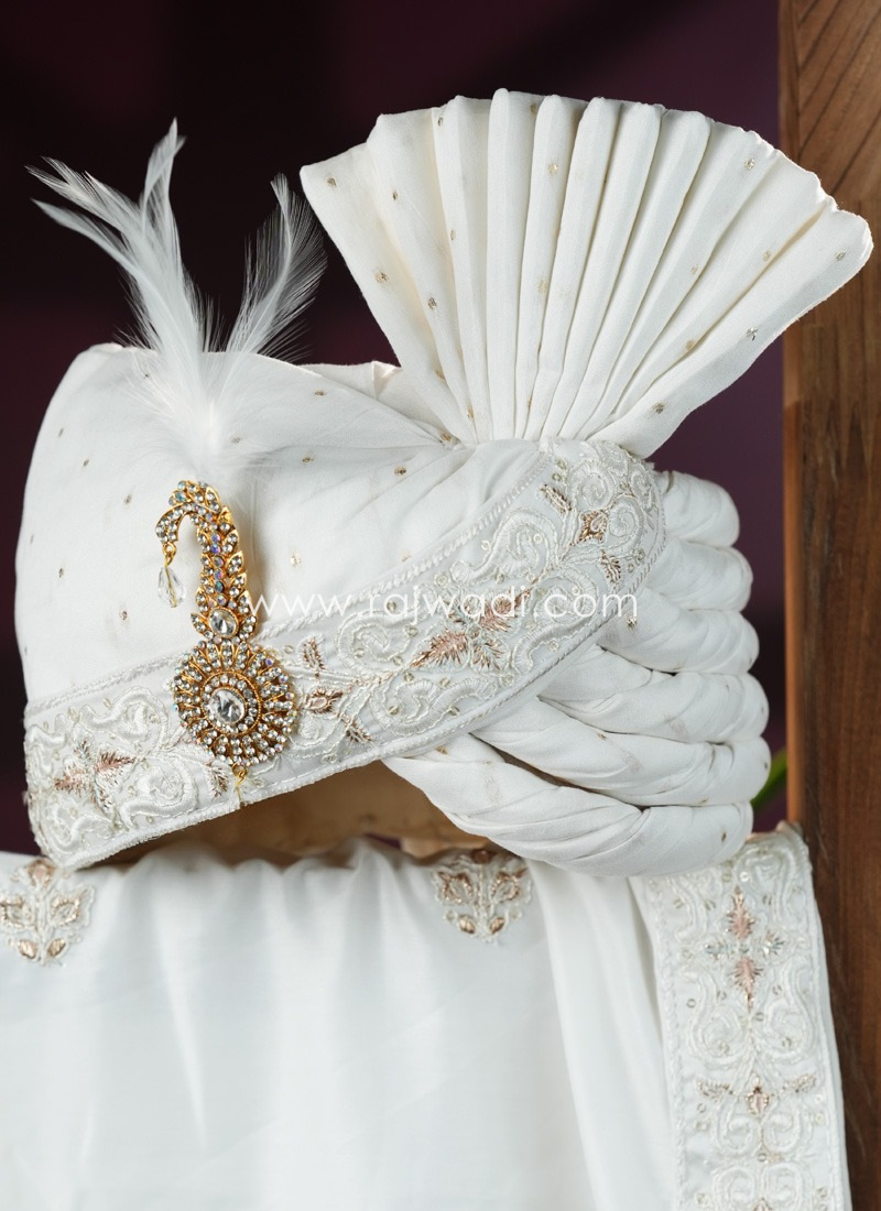 Off White Embroidered Safa For Wedding